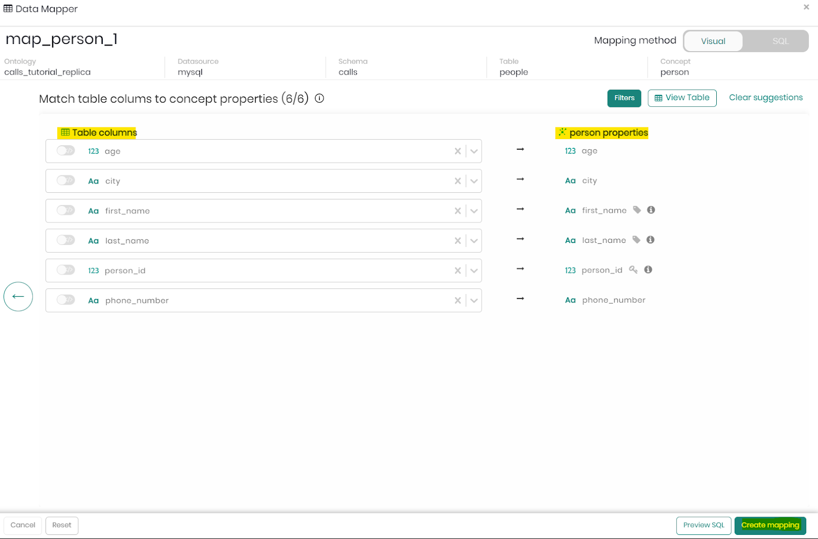 Our concept person now contains the relevant data.
